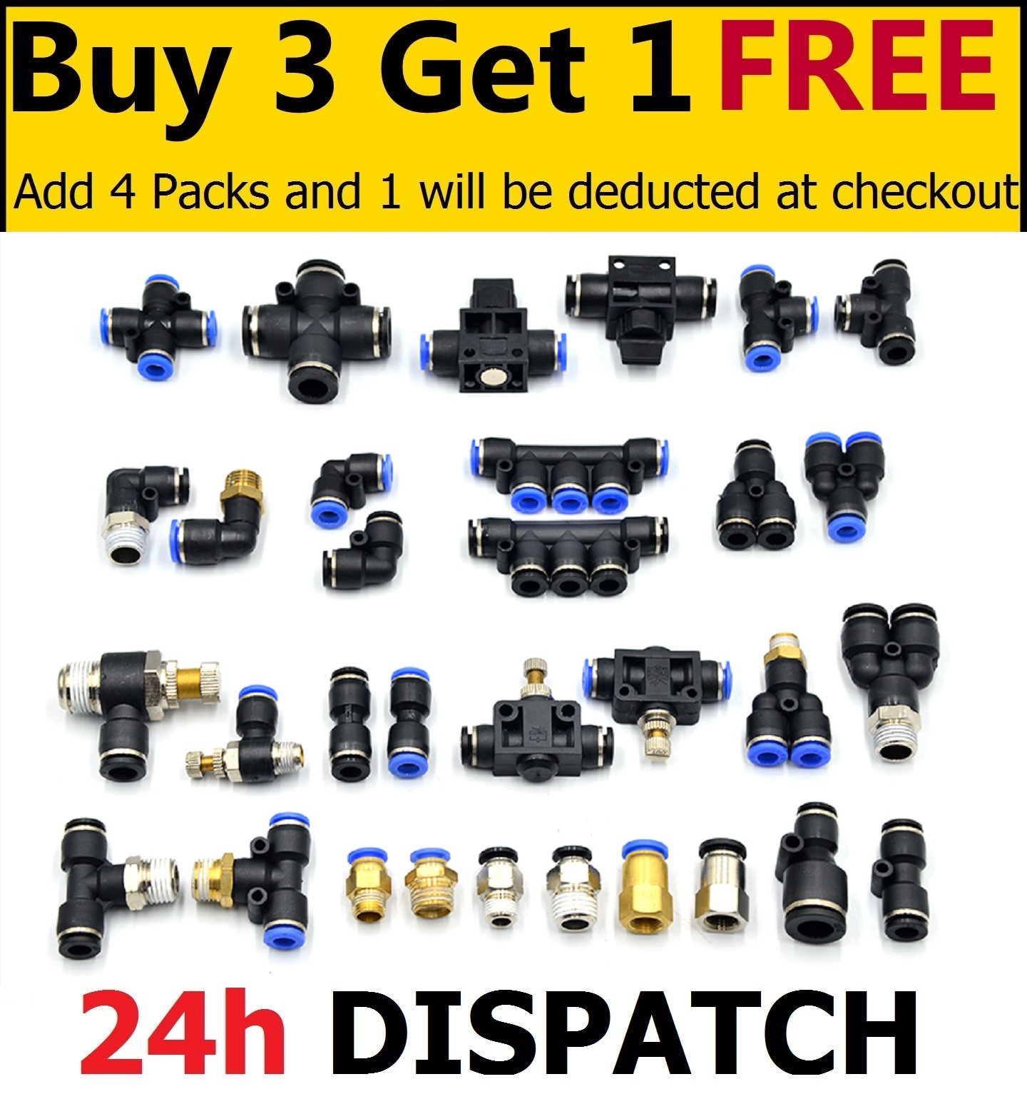 Pneumatic Fittings, Push-In Fitting, Air fittings - MULTI VARIATION ...